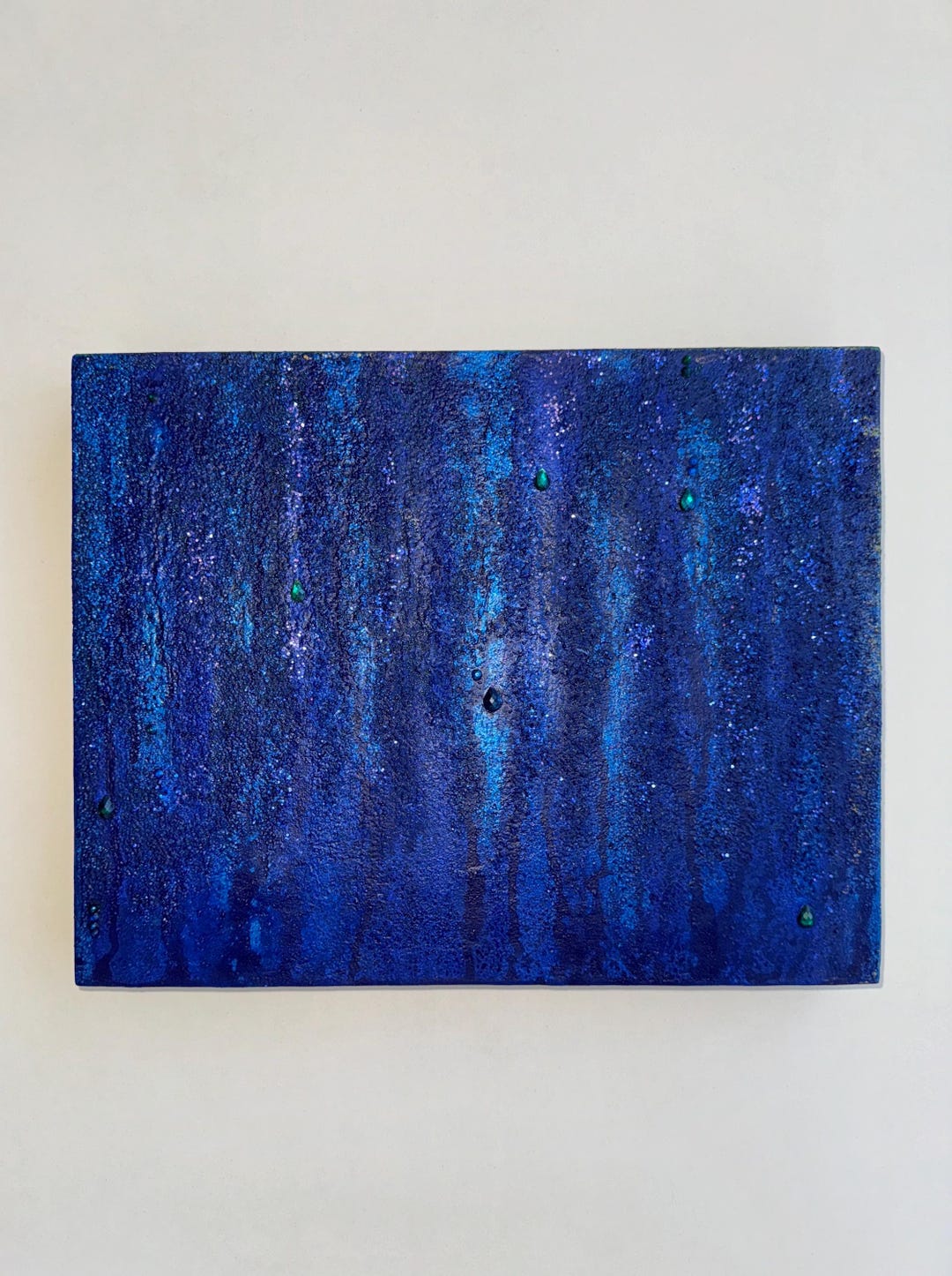 Abstract Blue Mixed Media Painting on Wood Unique Wall Art for Modern ...