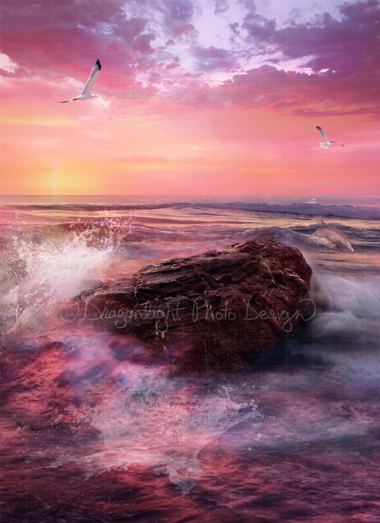 Mermaid Rock Sunset With Splash | Mermaid Ocean | Mermaid Digital ...