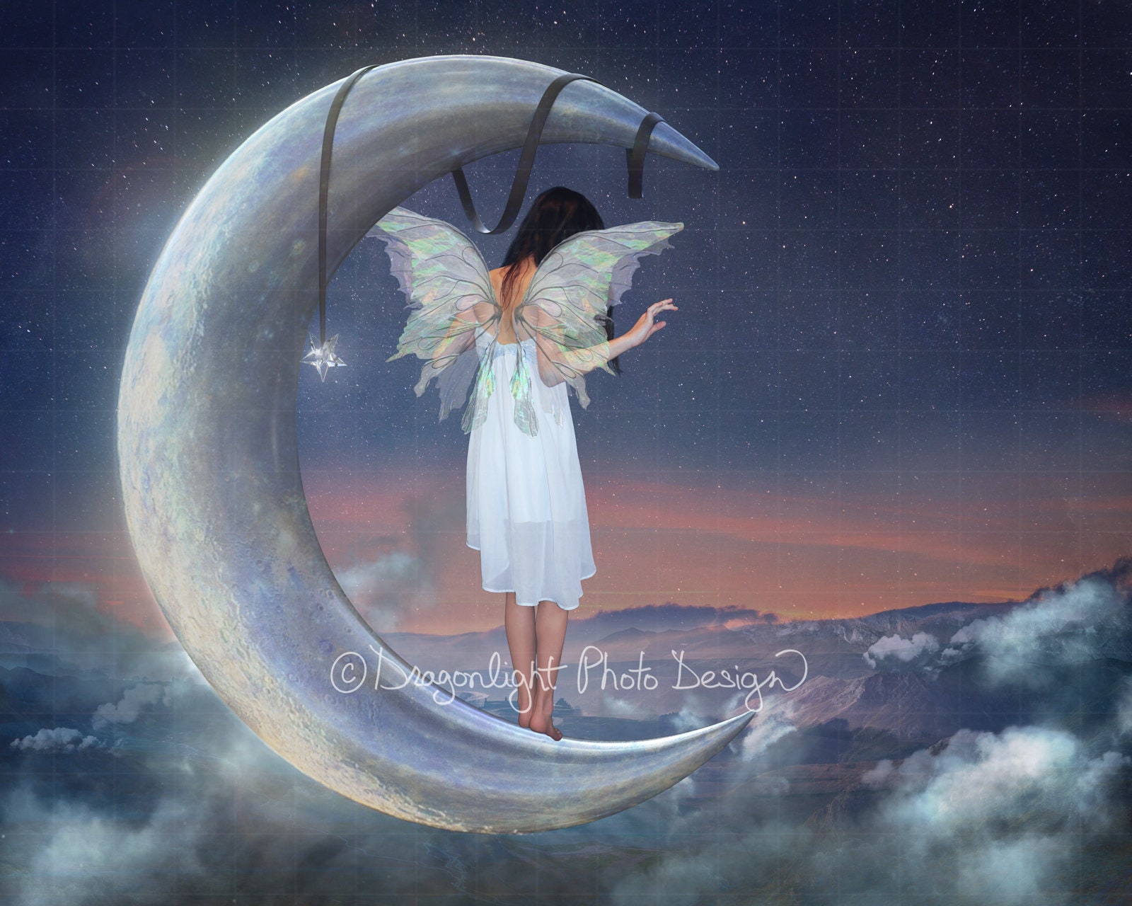 Dreamy Crescent Moon Digital Background | Crescent Moon Digital ...