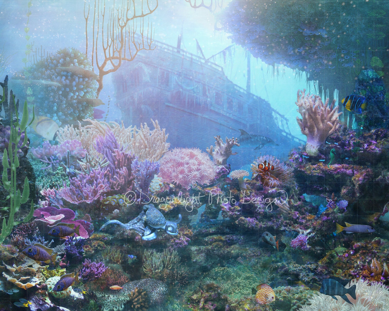 Mermaid Under the Sea | Coral | Shipwreck | Mermaid Digital Background ...