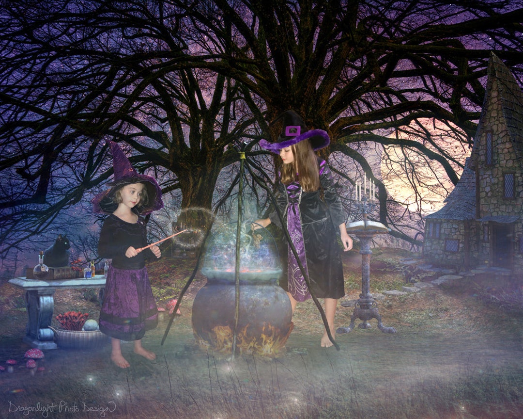 Witch's Cauldron - 2 Backgrounds Bundle | Magical Full Moon | Halloween ...