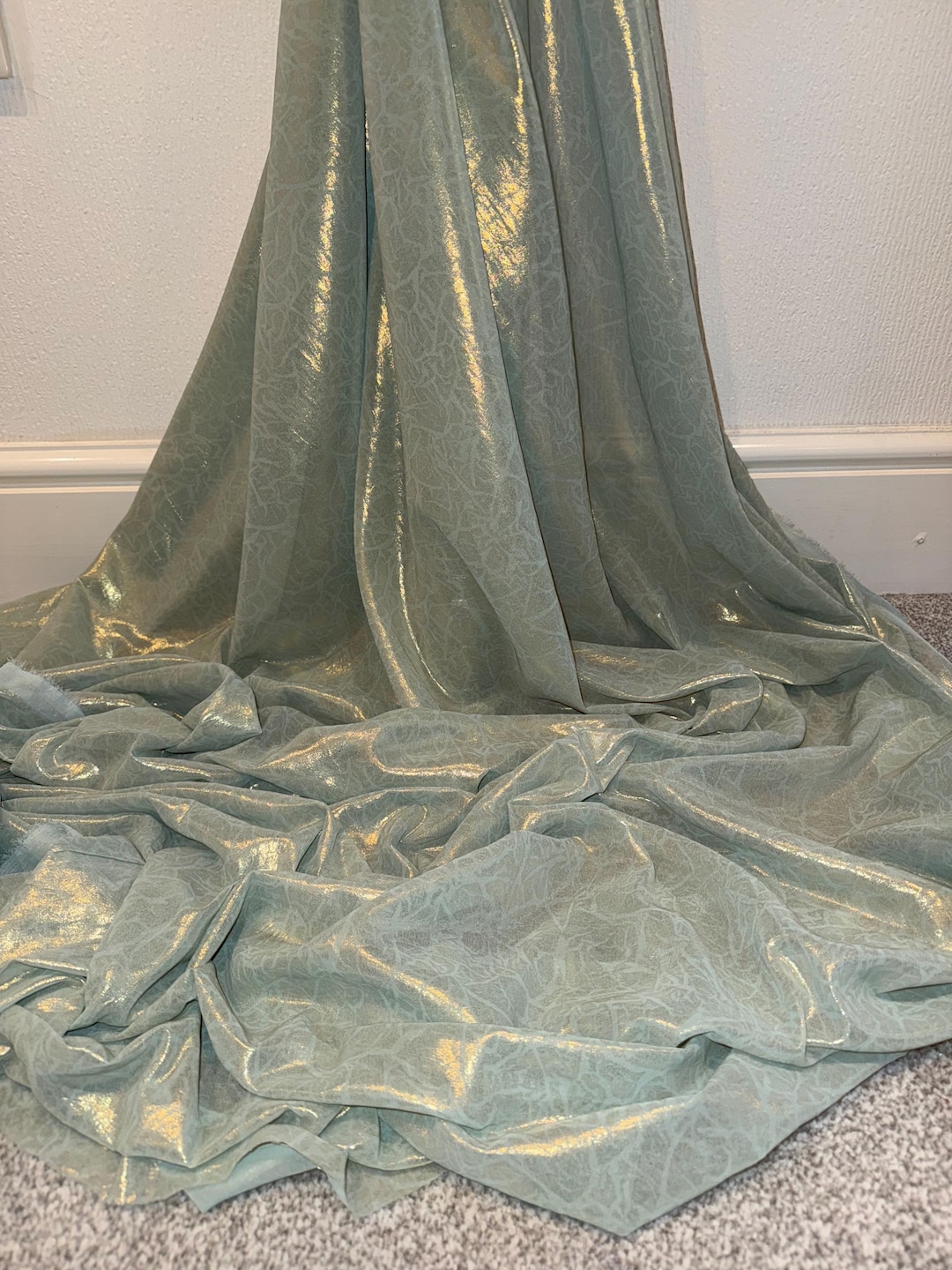 1 Meter Mint/gold Self Print Shimmer Chiffon Fabric 58”wide Dressmaking ...