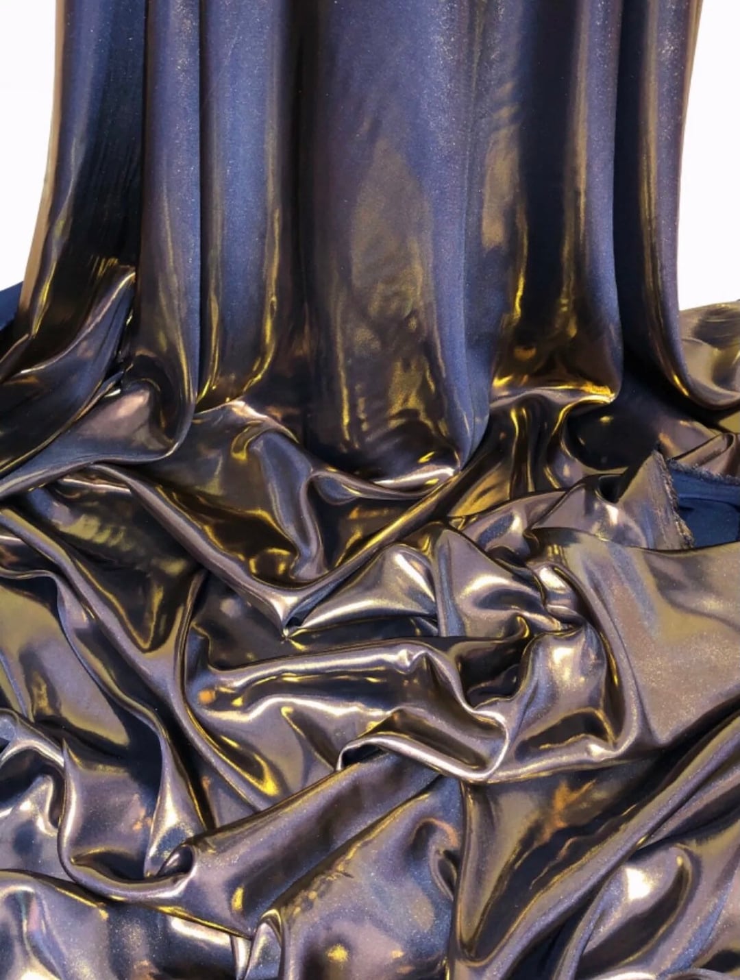 1 Meter Shiny Navy/gold Wet Look Shimmer Satin Fabric Bridal Dress ...