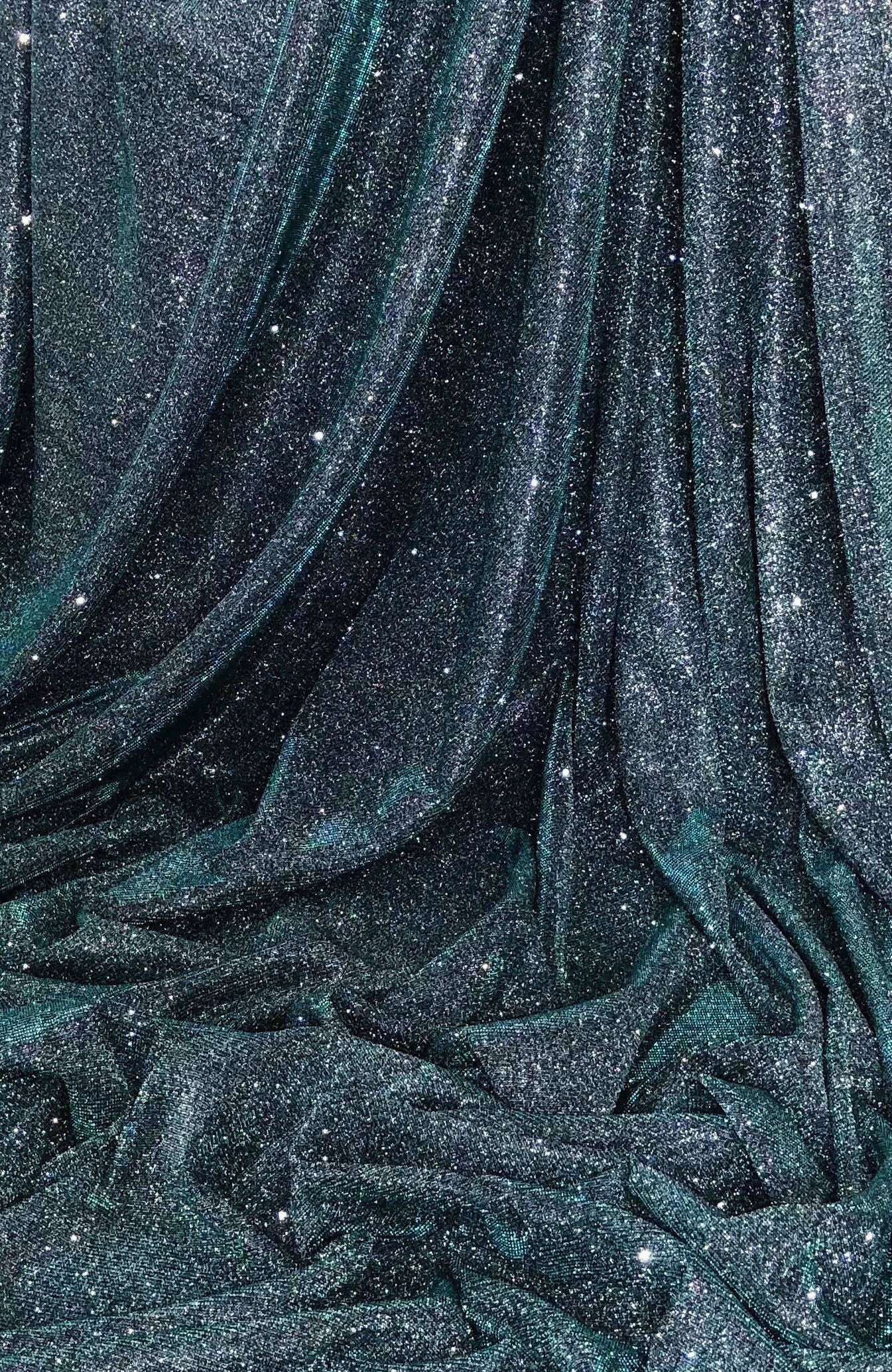 1 MTR Bottle Green/silver Two Tone Sparkly Glitter Stretch - Etsy