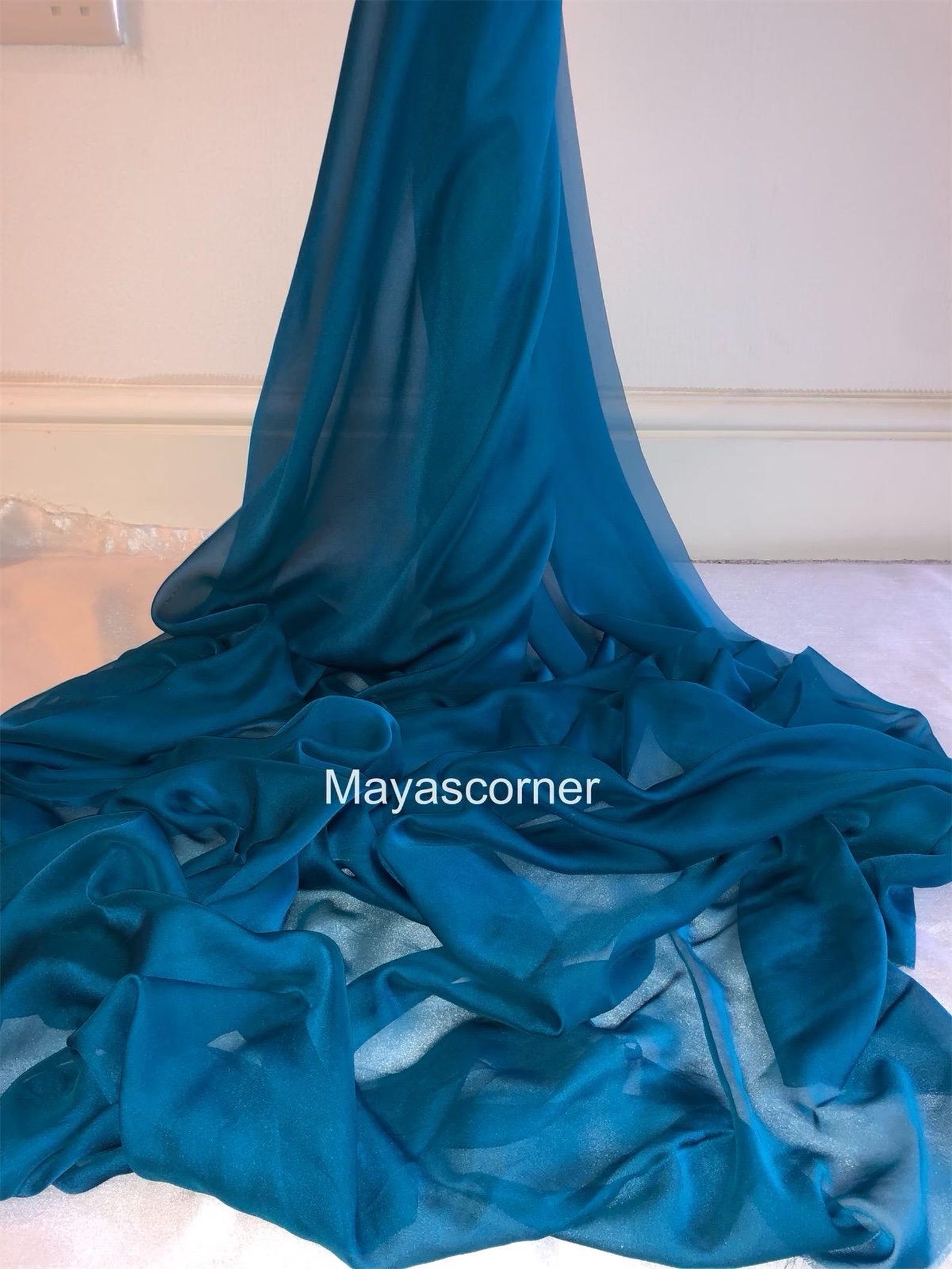 Teal Cationic Chiffon Fabric 58” Wide Semi Transparent Dress Bridal ...