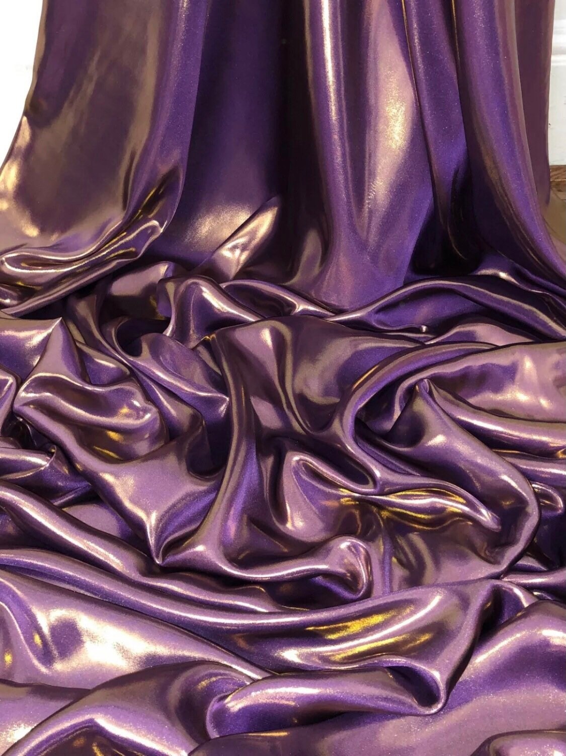 1 Meter Shiny Plum/Gold Wet Look Shimmer Satin Fabric Bridal | Etsy