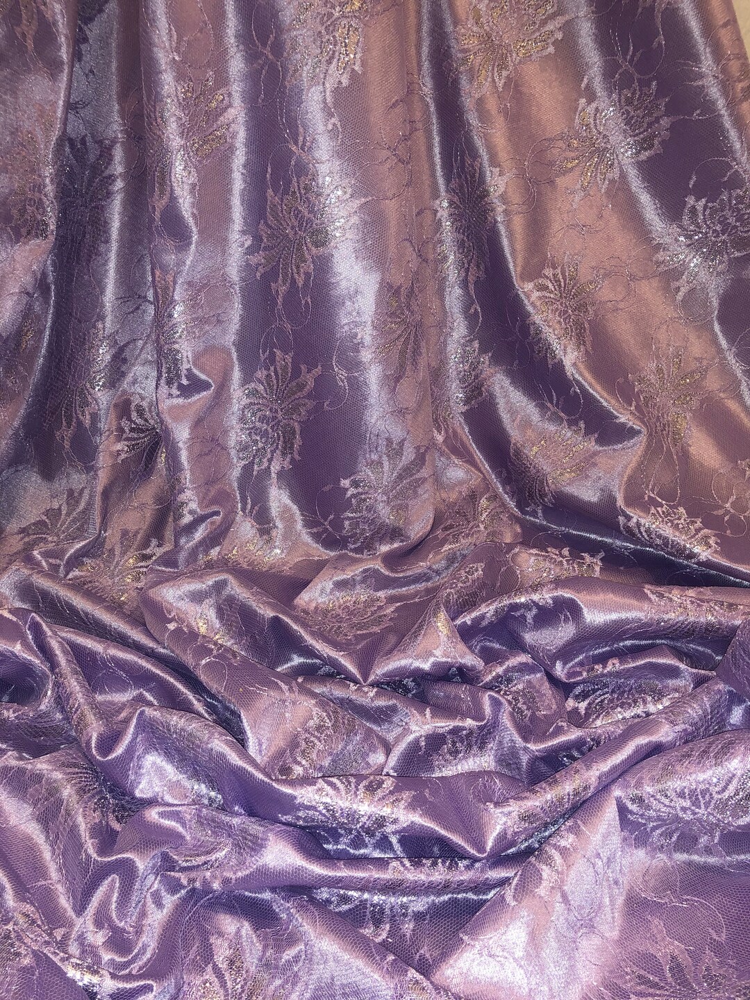 Lilac Sparkling Metallic Bonded Lace Fabric Satin Backed 58” Wide ...