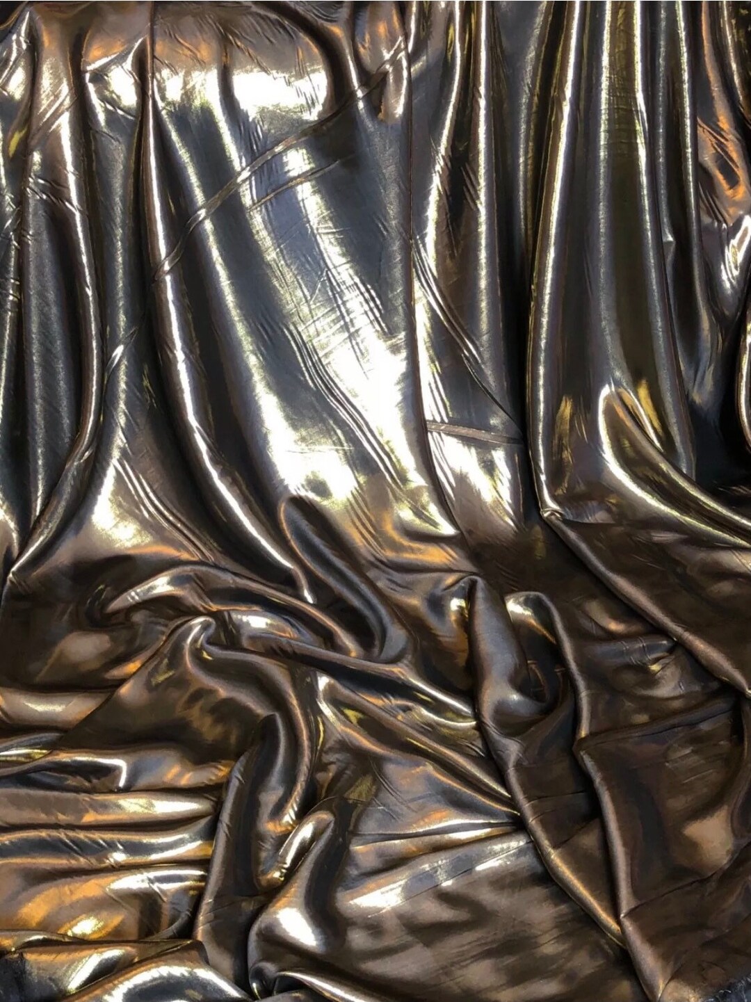 1 Meter Shiny Black/gold Wet Look Shimmer Satin Fabric Bridal Dress ...