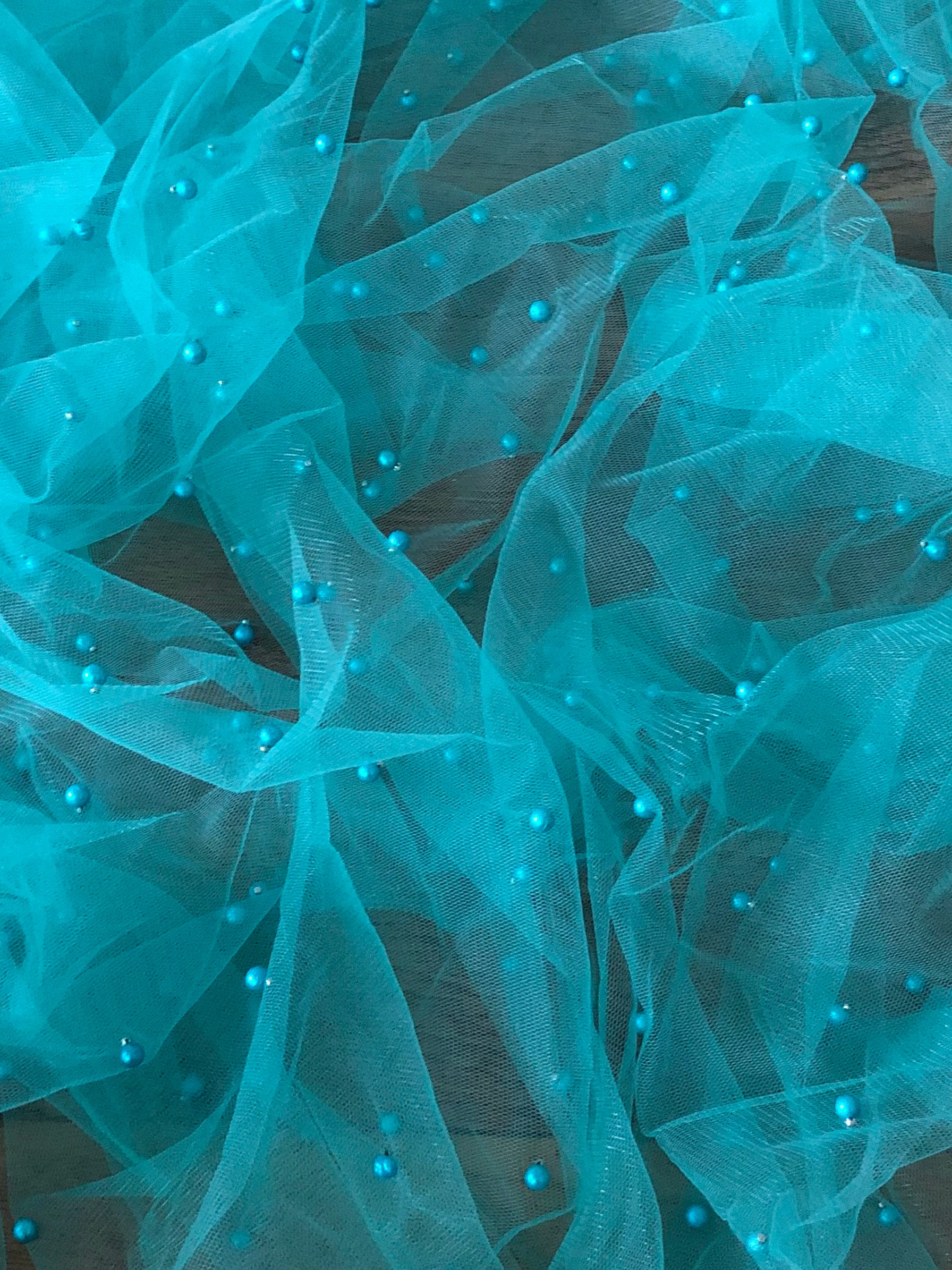 1 Meter Turquoise Elegant Soft Pearl Beaded Bridal Tulle Net 60” Wide ...