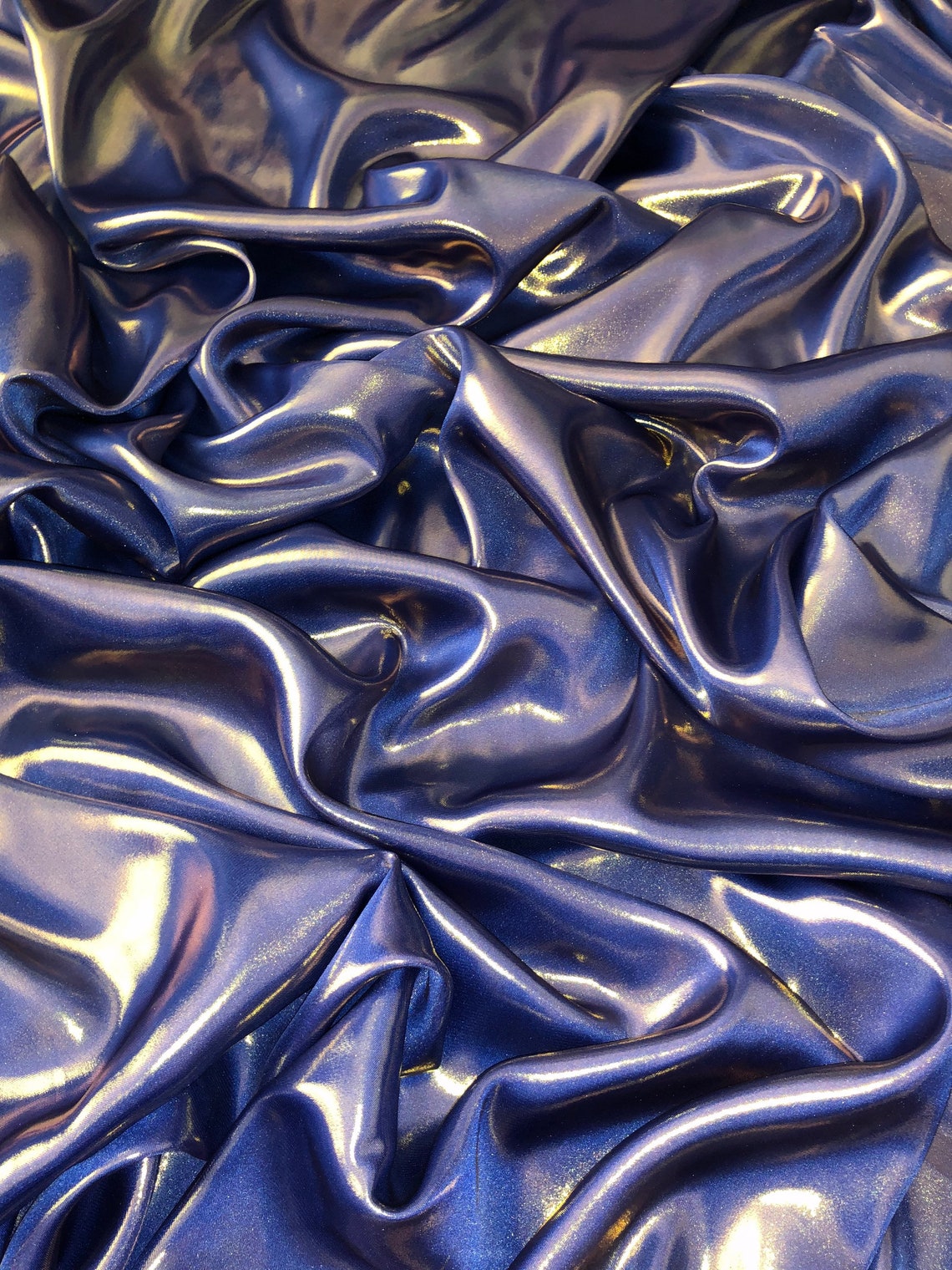 1 Meter Shiny Blue/gold Wet Look Shimmer Satin Fabric Bridal Dress ...