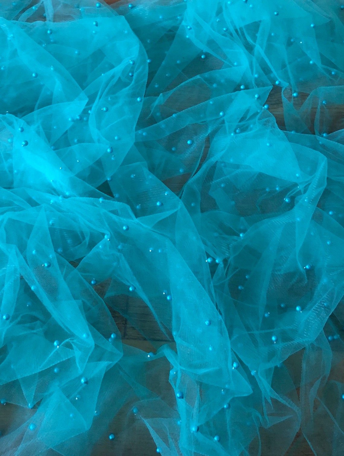 1 Meter Turquoise Elegant Soft Pearl Beaded Bridal Tulle Net 60” Wide ...