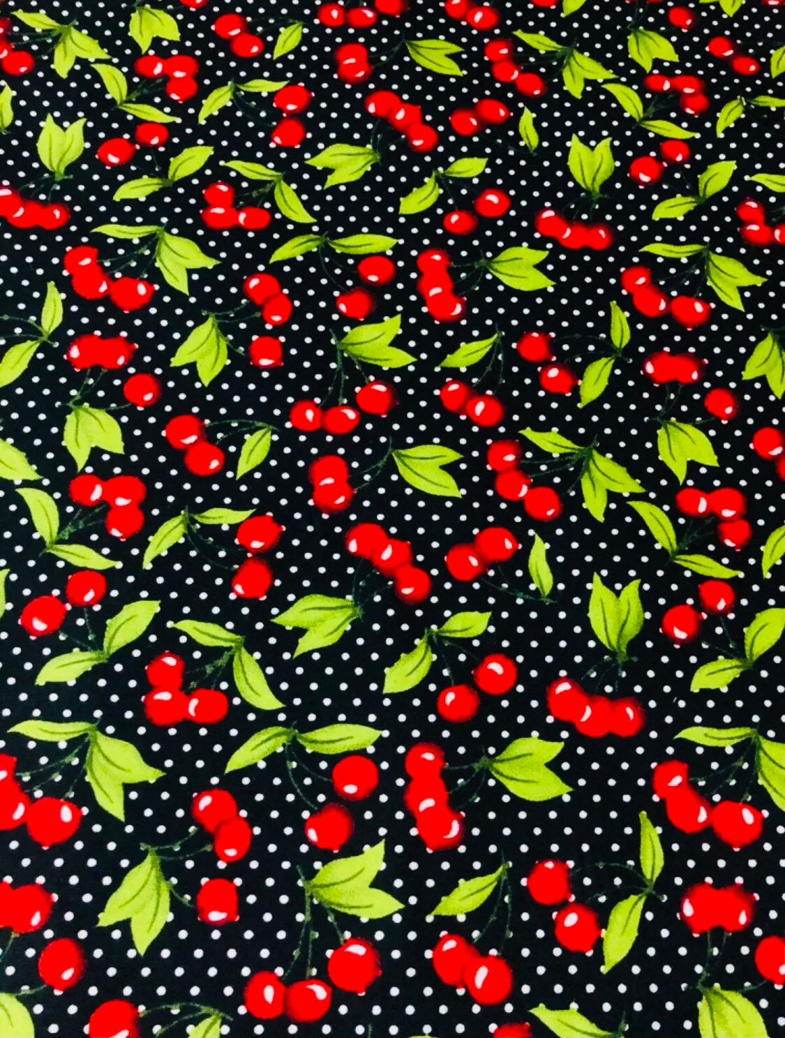 1 Meter Black/Red Cherry Print 100% Pure Cotton Fabric 45 | Etsy
