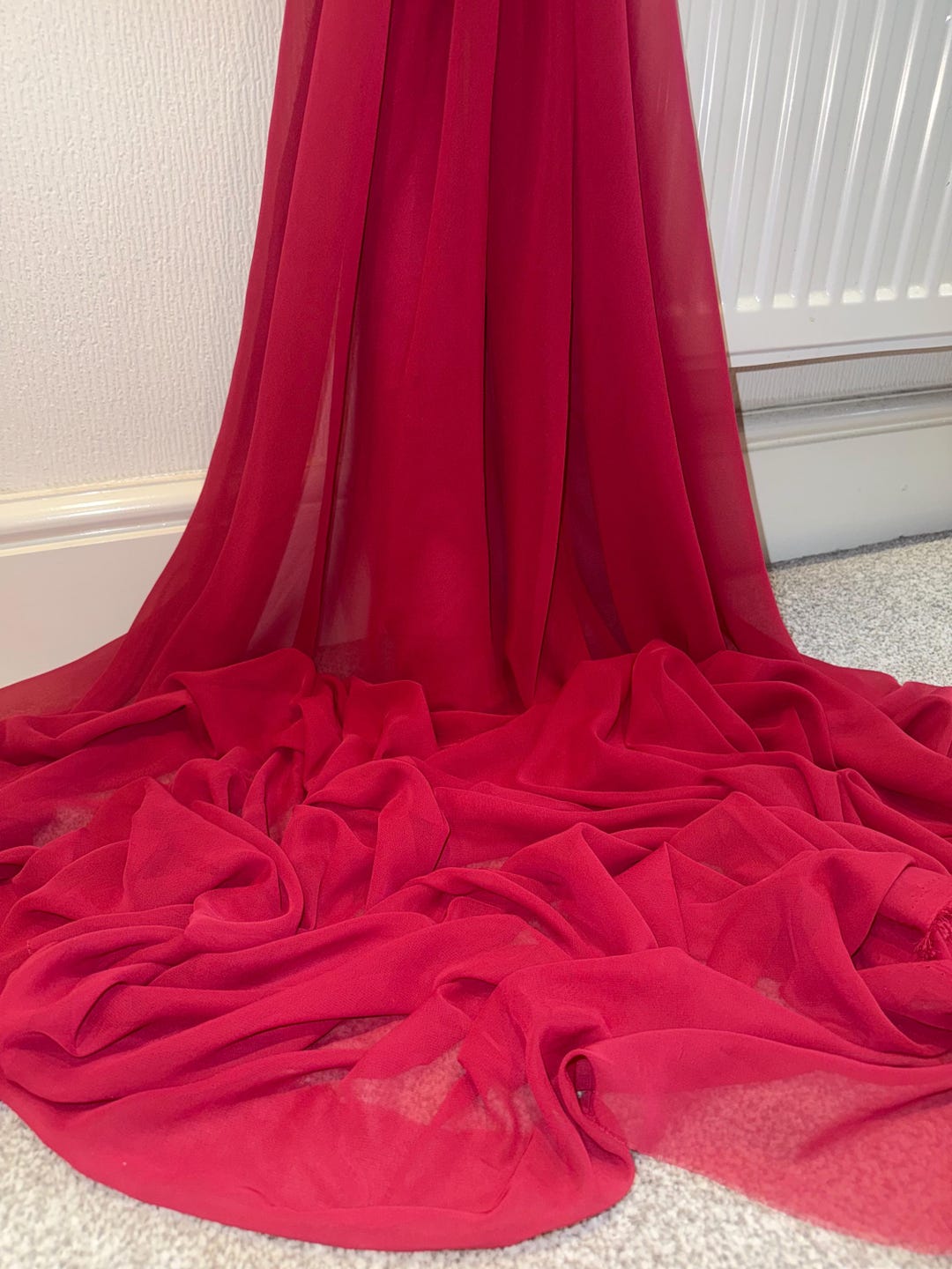 Claret Red Chiffon Fabric 58” Wide Semi Transparent Dress Bridal Scarf ...