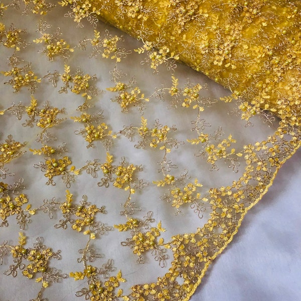 Yellow Lace Fabric - Etsy UK