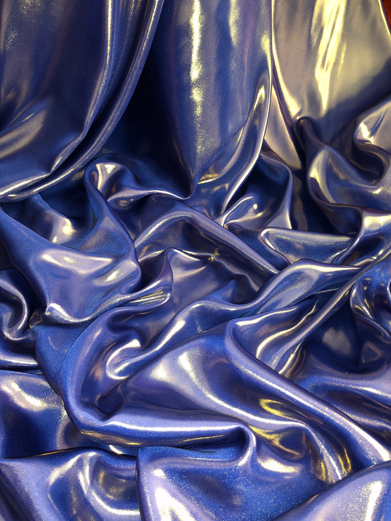 1 Meter Shiny Blue/gold Wet Look Shimmer Satin Fabric Bridal Dress ...