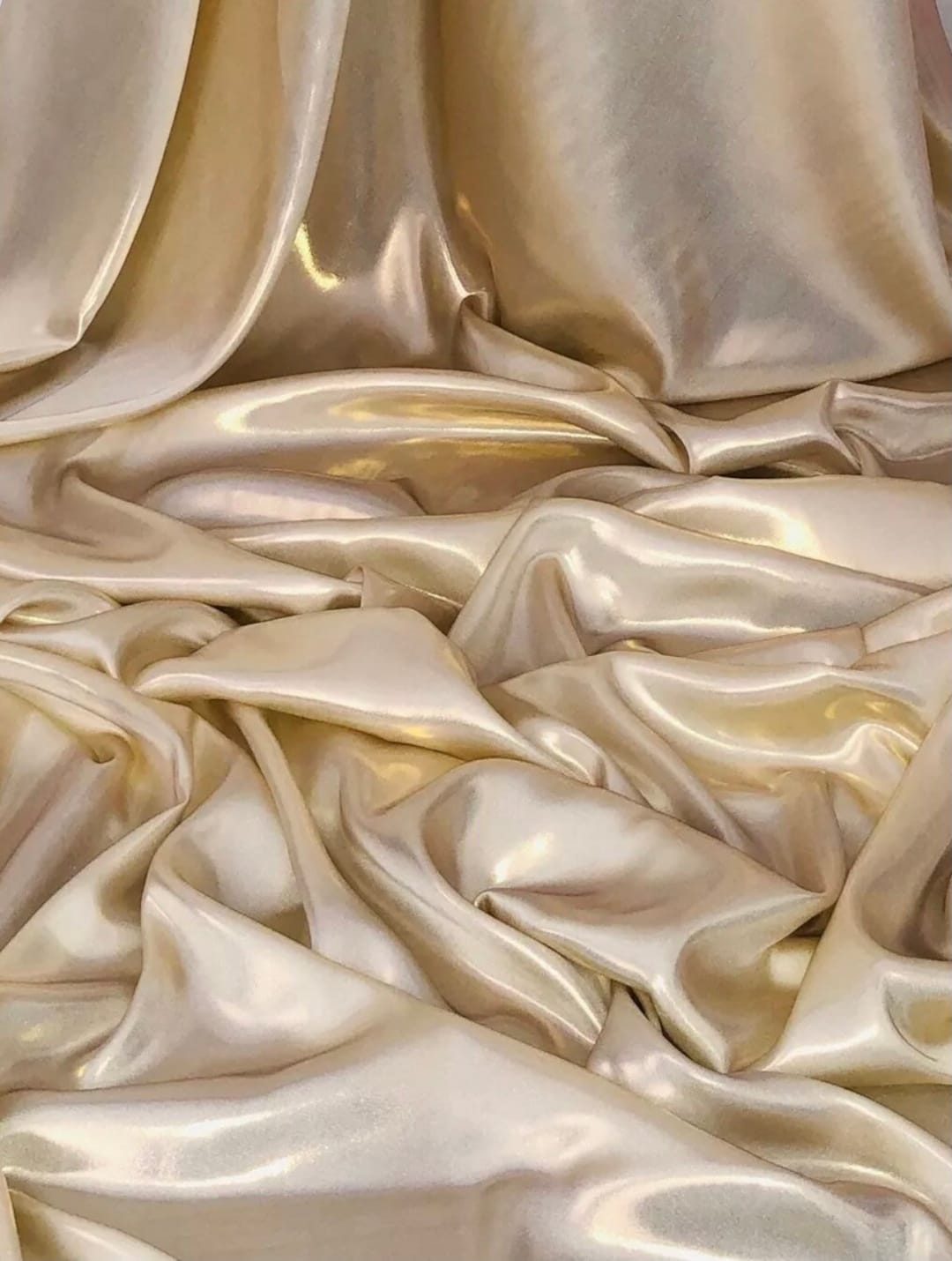 1 Meter Shiny Cream/gold Wet Look Shimmer Satin Fabric Bridal Dress ...