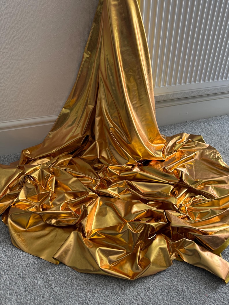 1 Meter Metallic Gold Shiny Stretch Lame Fabric 58” Wide Dress Party ...