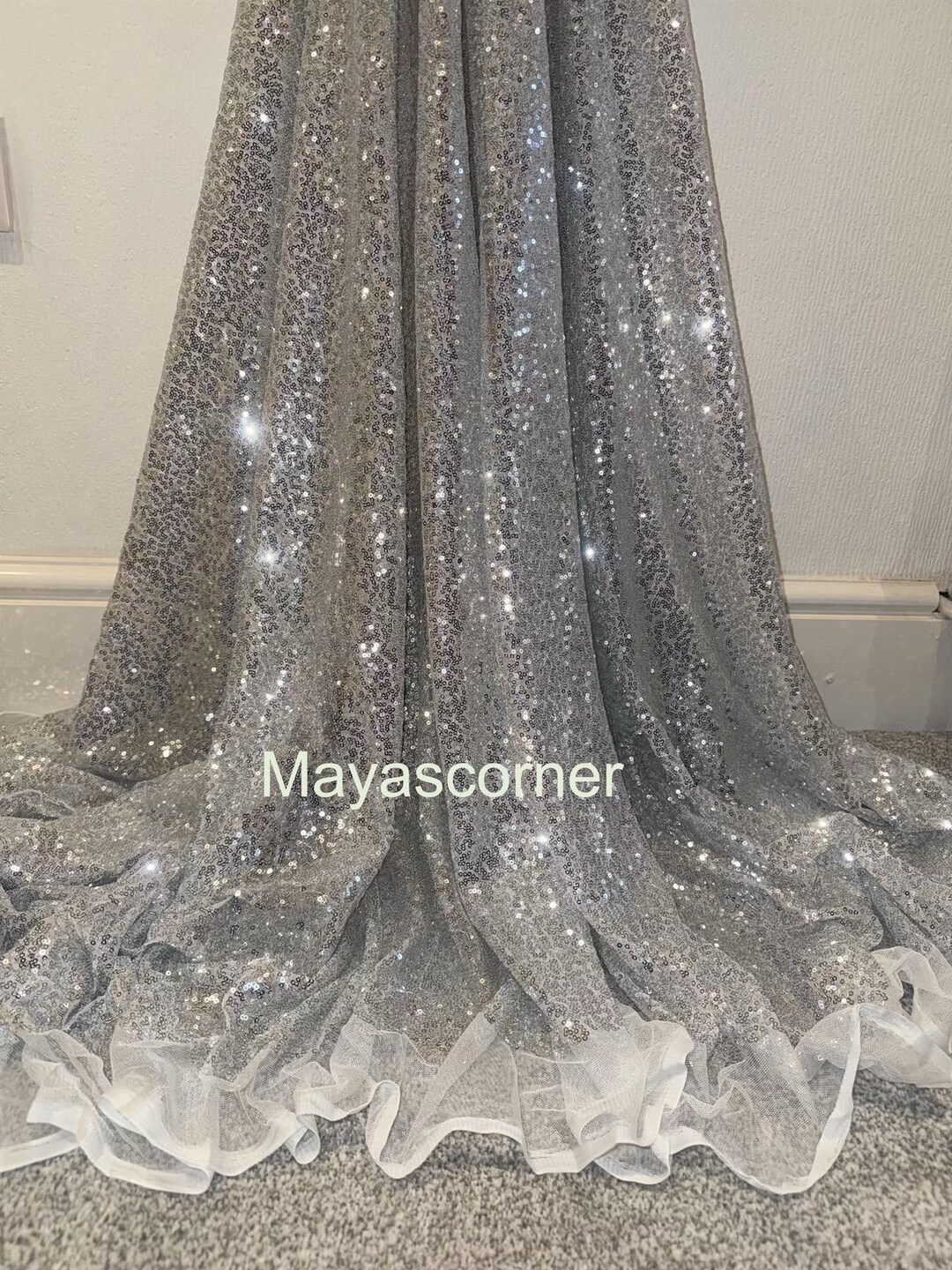 1 Meter Silver 3mm Sparkling Sequin Tulle 58” Wide Net Tutu Backdrop ...