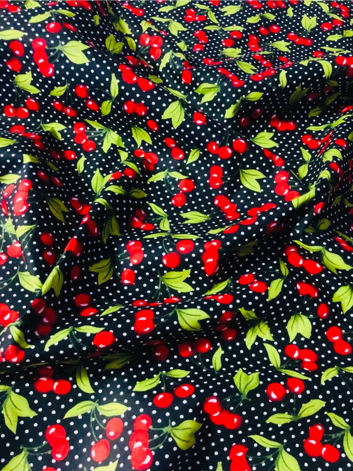 1 Meter Black/red Cherry Print 100% Pure Cotton Fabric 45 - Etsy UK