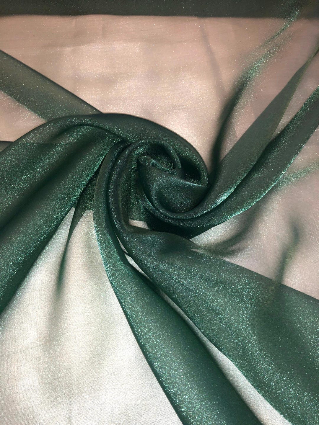 1 Meter Bottle Green Shiny Crystal Organza Fabric 58”wide Dressmaking ...