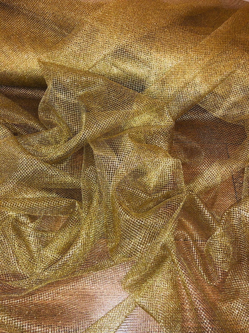 1 Meter Gold Sparkly Metallic Fish Net Chain Mail Mesh Fabric 58” Wide ...