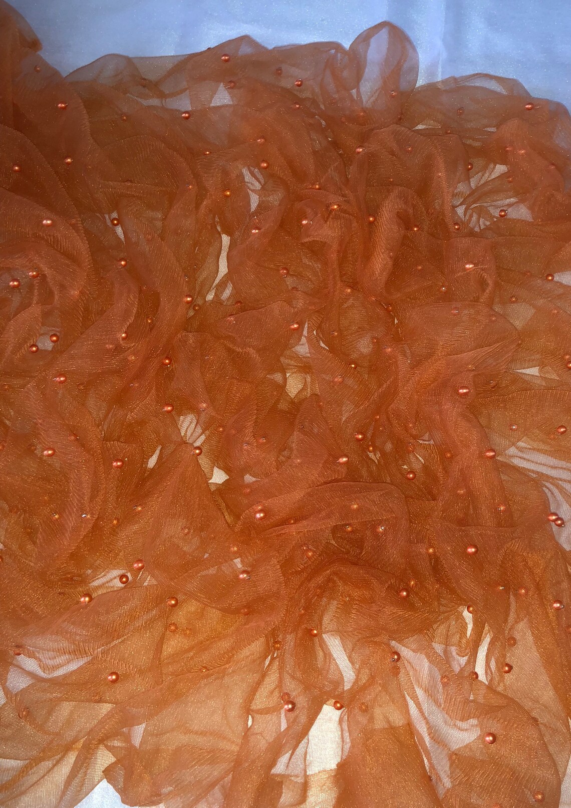 1 Meter Orange Elegant Soft Pearl Beaded Tulle Net Fabric 60” Wide ...