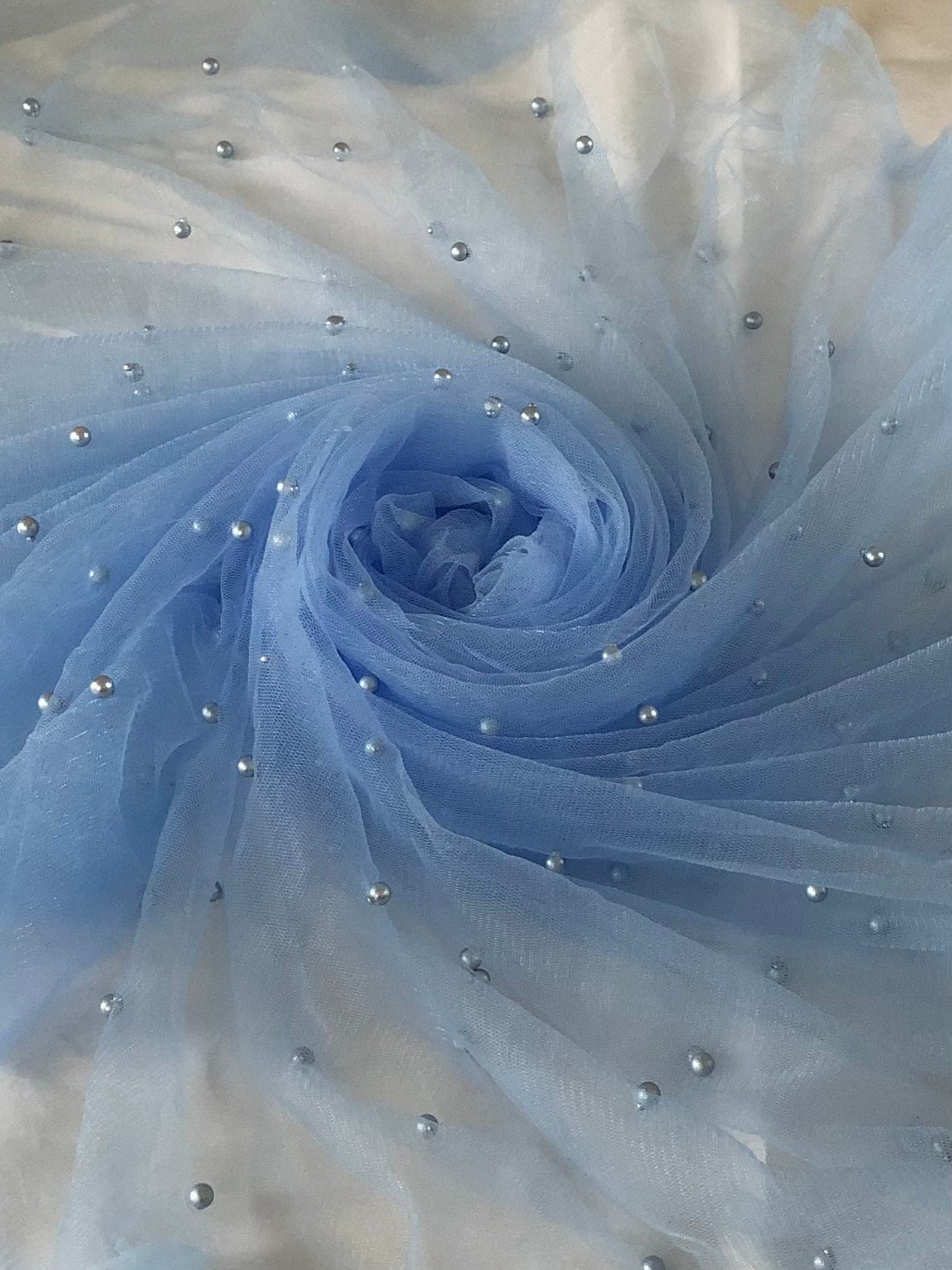 1 Meter Sky Blue Elegant Soft Pearl Beaded Tulle Net Fabric - Etsy