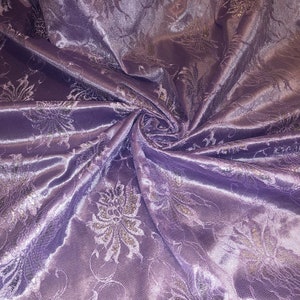 Lilac Sparkling Metallic Bonded Lace Fabric Satin Backed 58” Wide ...