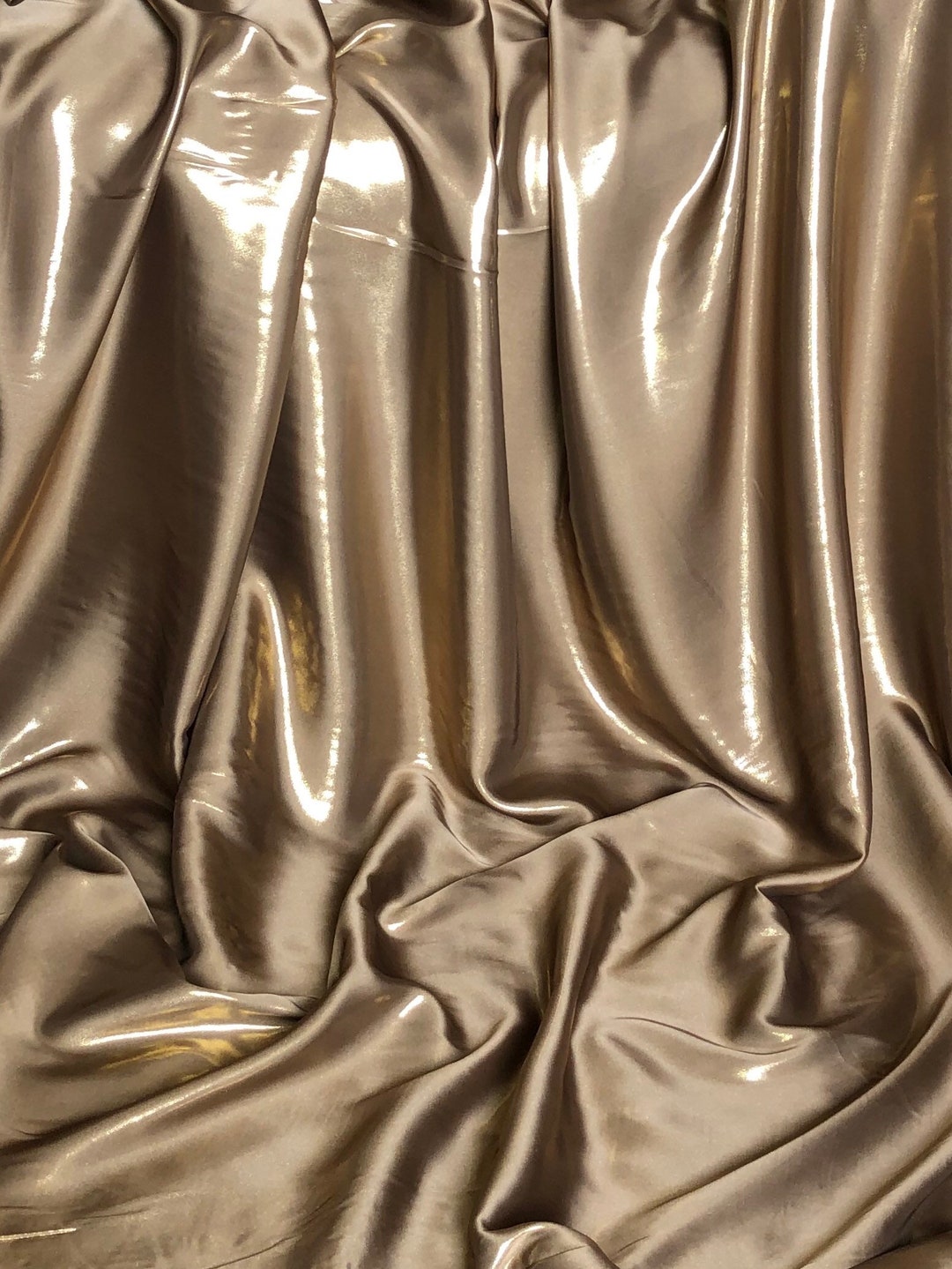 1 Meter Shiny Antique Gold Wet Look Shimmer Satin Fabric Bridal Dress ...