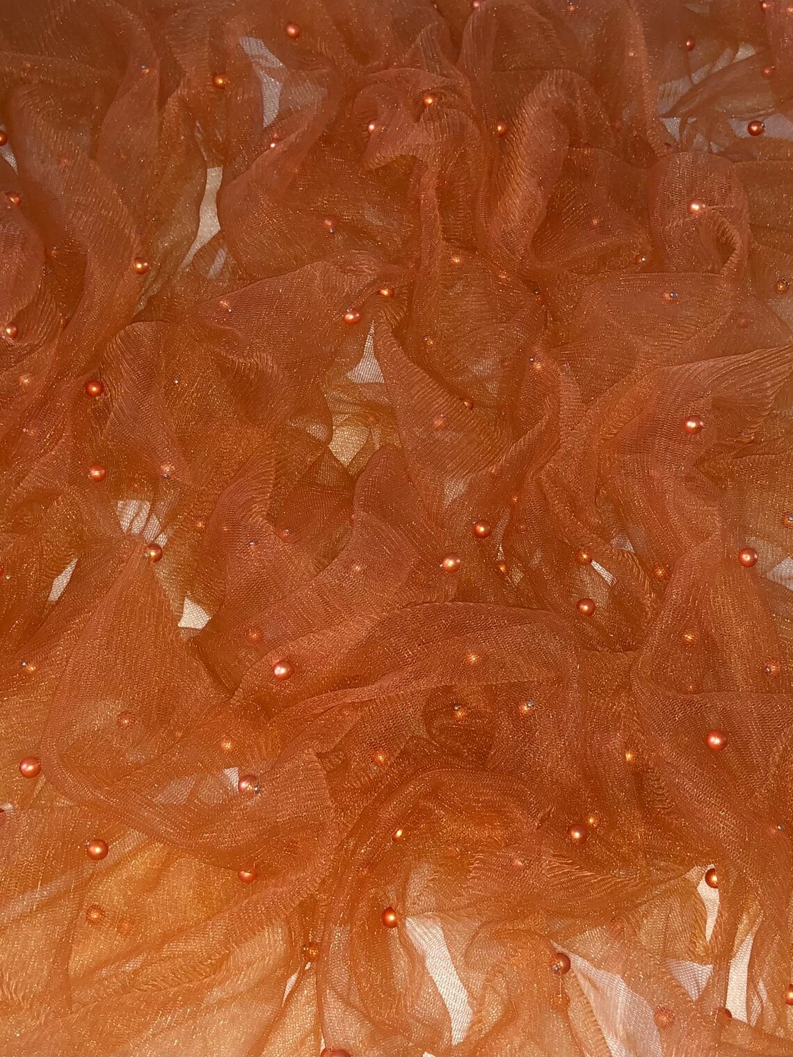 1 Meter Orange Elegant Soft Pearl Beaded Tulle Net Fabric 60” Wide ...