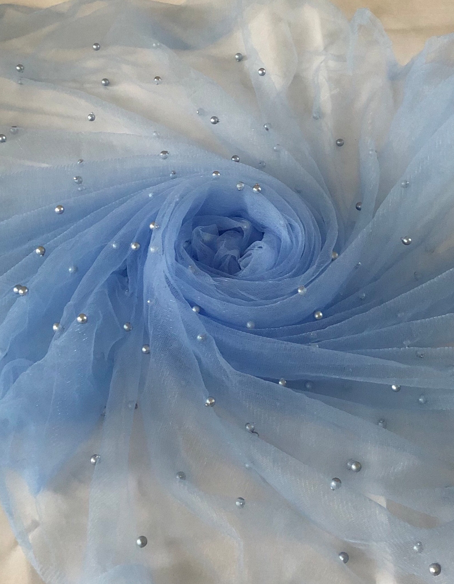 1 Meter Sky Blue Elegant Soft Pearl Beaded Tulle Net Fabric 60” Wide ...
