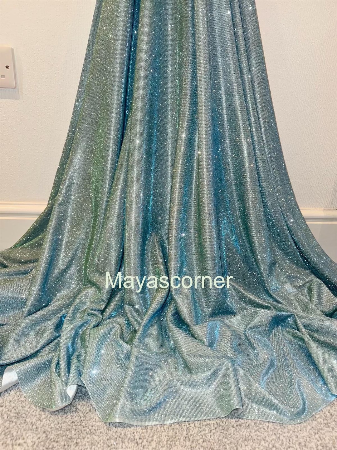 Sky Blue/green Two Tone Sparkly Glitter Stretch Moonlight Fabric 58 ...