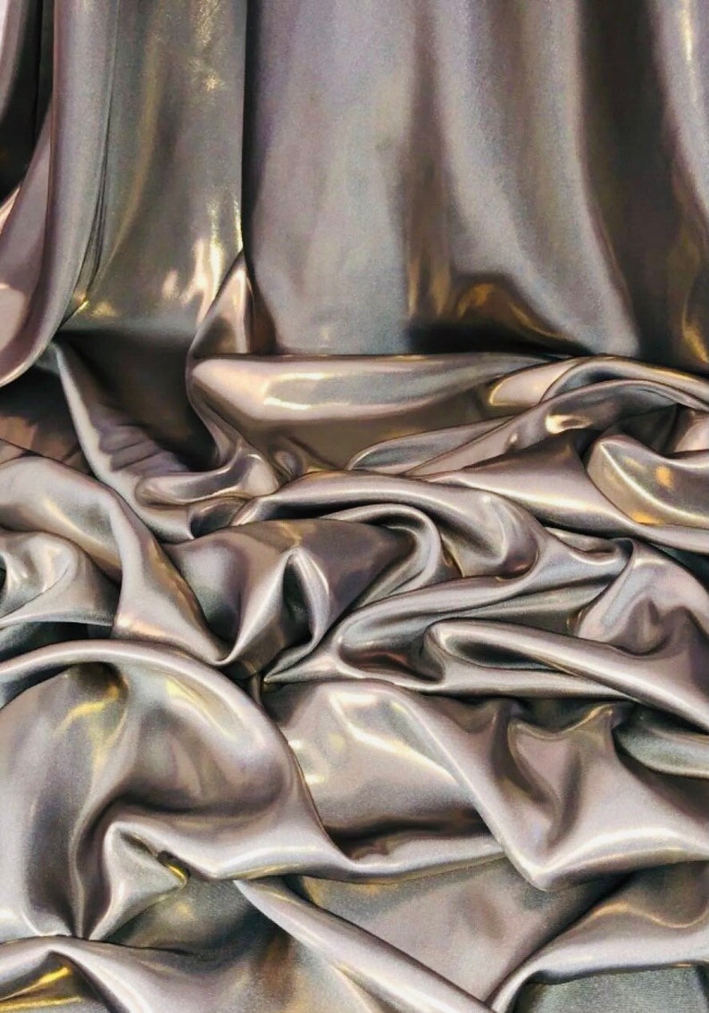 1 Meter Shiny Silver Grey/gold Wet Look Shimmer Satin Fabric Bridal ...