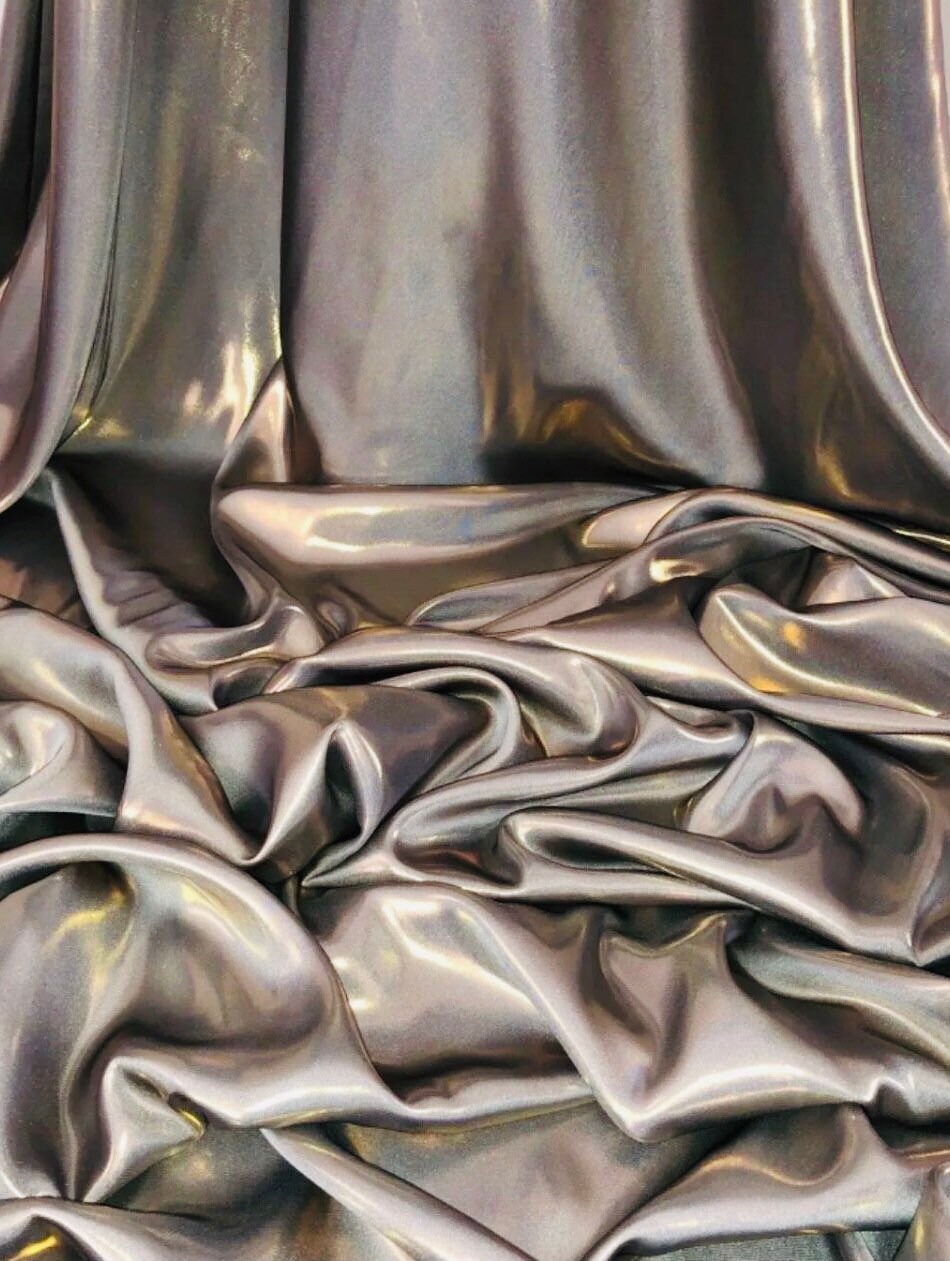 1 Meter Shiny Silver Grey/gold Wet Look Shimmer Satin Fabric - Etsy