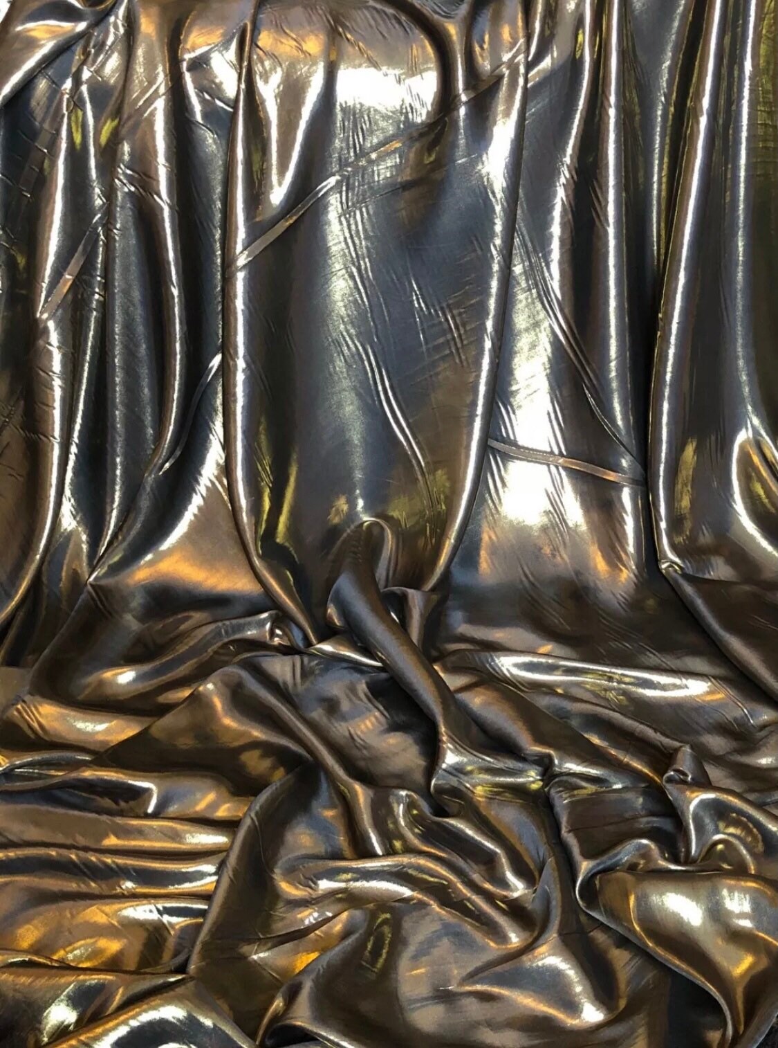 1 Meter Shiny Black/gold Wet Look Shimmer Satin Fabric Bridal - Etsy