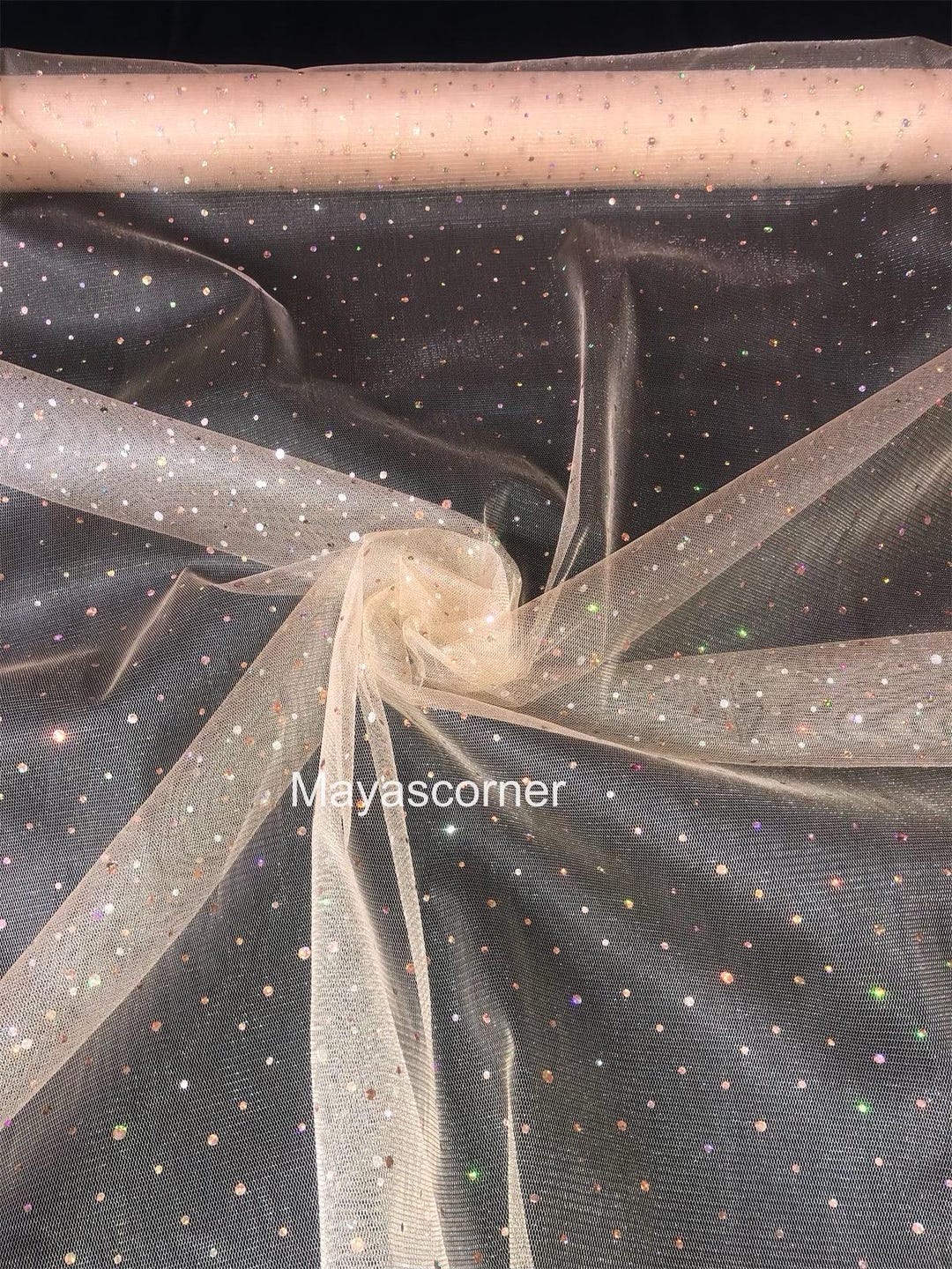 1 Meter Gold Holographic Sequin Tulle Fabric 58” Wide Dress Bridal Veil ...