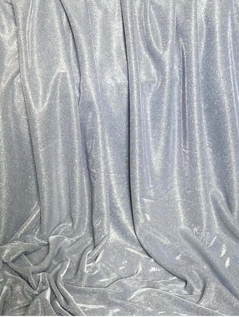 1 MTR Silver Sparkly Glitter Stretch Moonlight Fabric 58”wid Dress ...