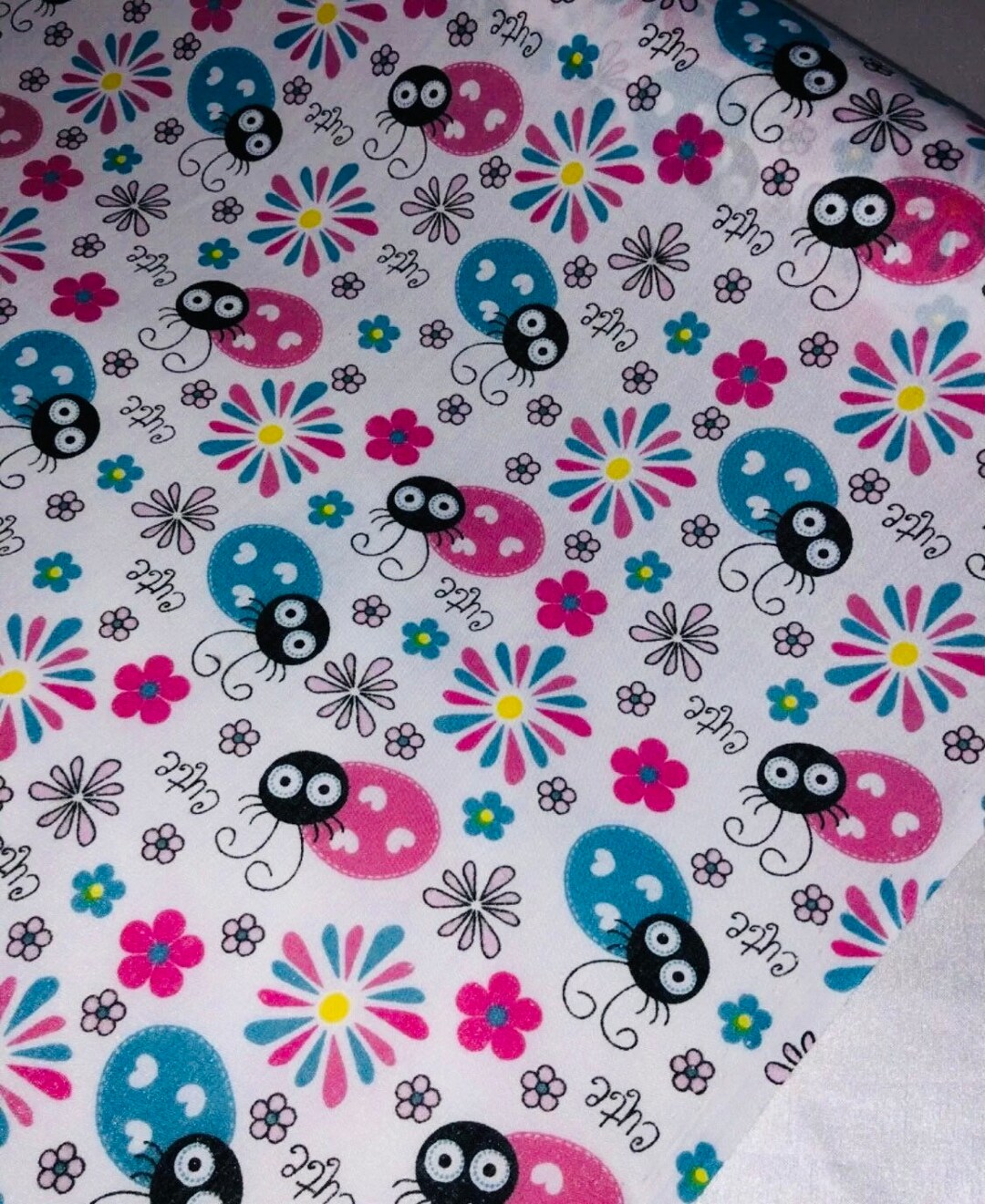 1 Meter White Lady Bird Print Poly Cotton Fabric 45 Wide Dress Crafts ...