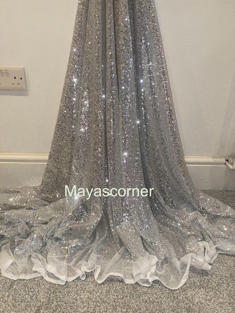 1 Meter Silver 3mm Sparkling Sequin Tulle 58” Wide Net Tutu Backdrop ...