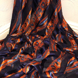 1 Meter Navy/rust Animal Print Chiffon Fabric 58” Wide Semi Transparent ...