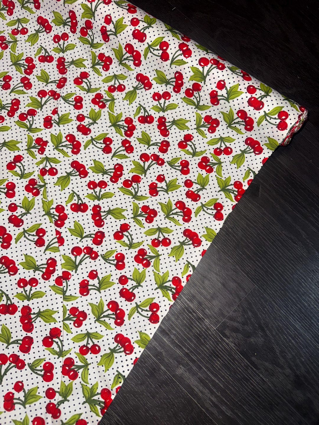 1 Meter White/red Cherry Print 100% Pure Cotton Fabric 45” Wide Dress ...