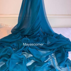 Teal Cationic Chiffon Fabric 58” Wide Semi Transparent Dress Bridal ...