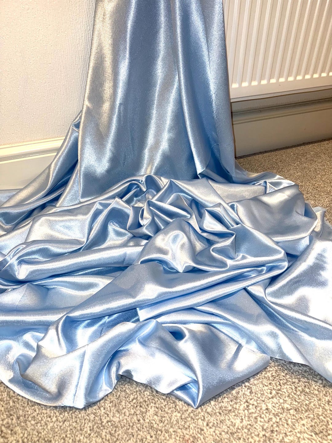 1 Meter Sky Blue Shiny Crepe Back Satin Fabric 58”wide Dressmaking ...