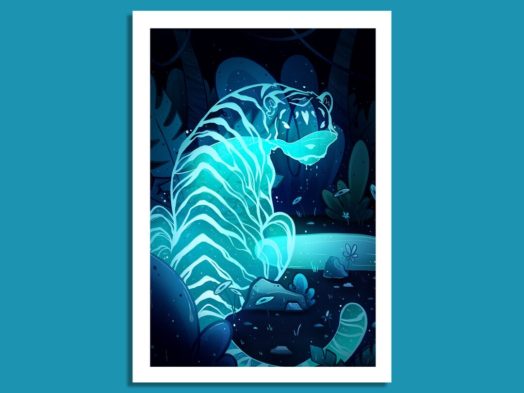 Blue Water Tiger Print | 4x6 | Tiger Illustration | Wild Cat Artwork ...