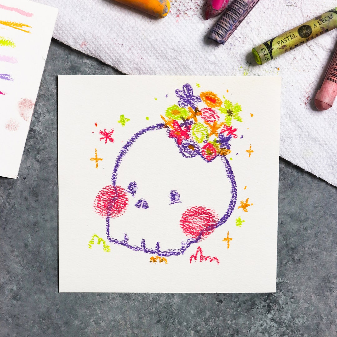 Blushing Skull - ORIGINAL | 5x5 Drawing | Chalk Pastels | Pastel Colors ...