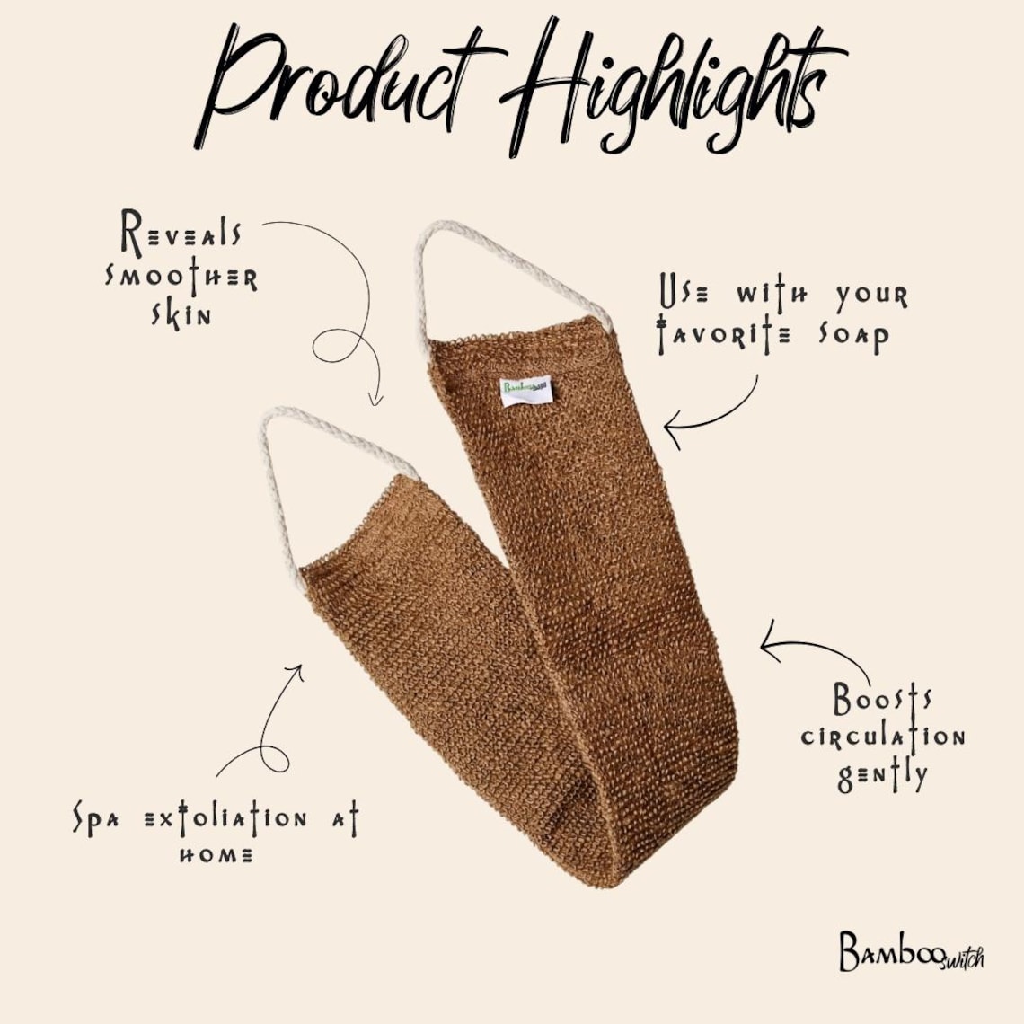 Natural Sisal Back Scrubber Strap – Exfoliating Linen Back Scrub for ...