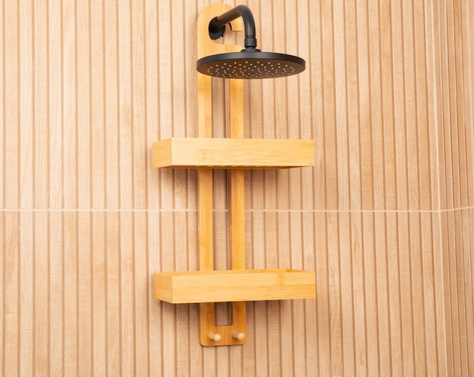 Bamboo Hanging Shower Caddy Natural Bamboo 2 Level Storage Organizer ...