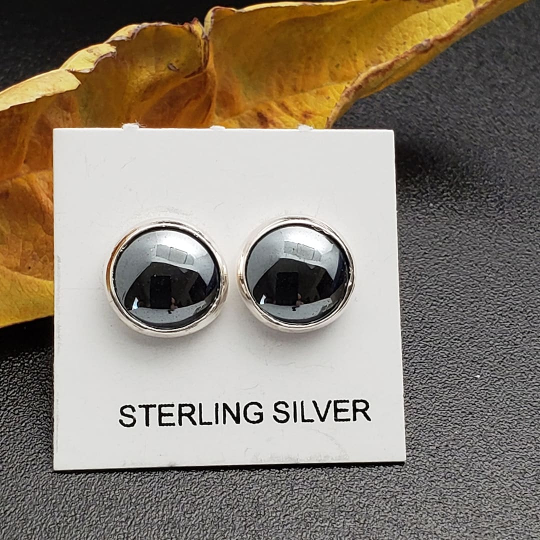 Q925 8mm Round Hematite Studs | Stud Earrings | 925 Sterling Silver ...