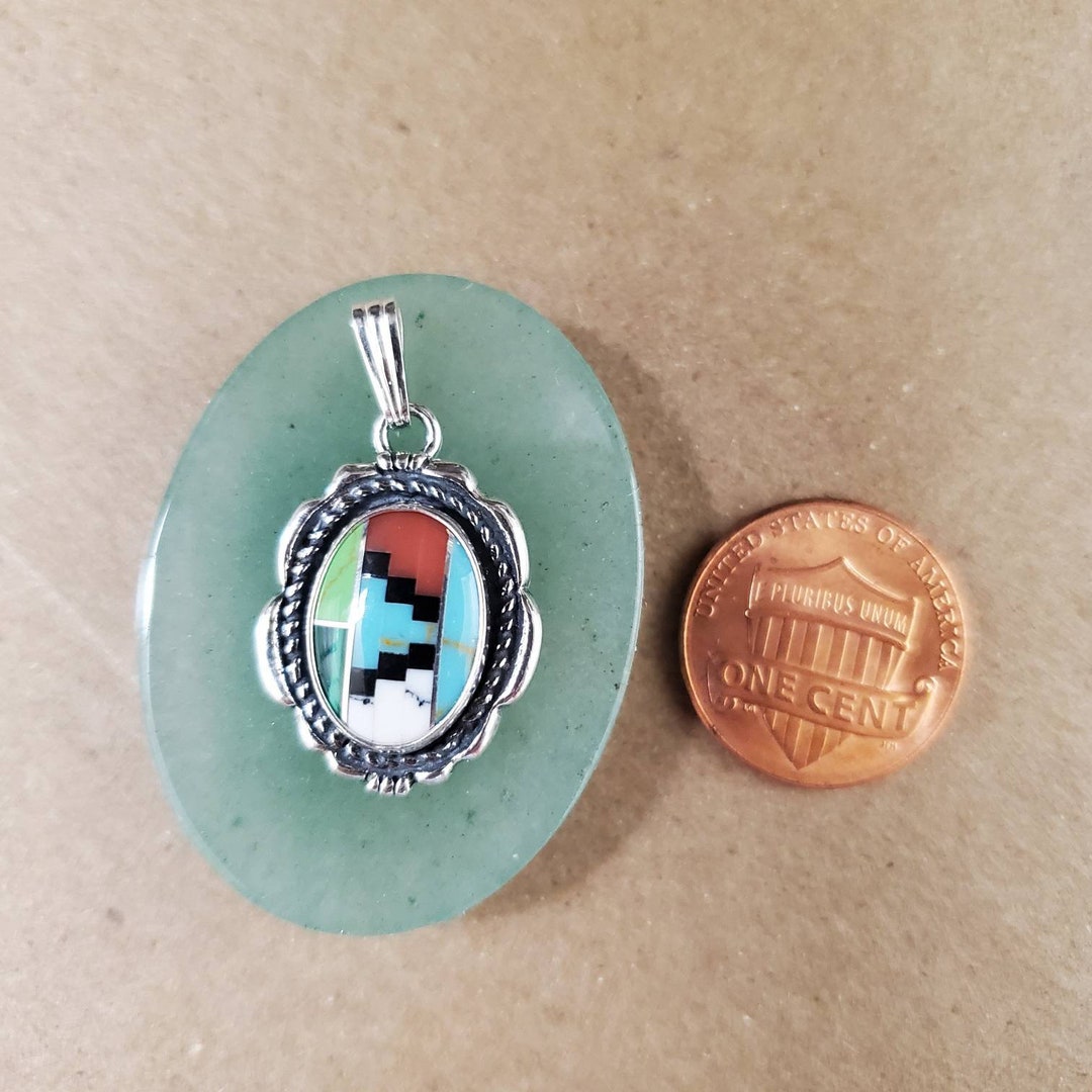 Lovely Silver Inlay Multicolor Necklace Pendant | Sterling Silver Inlay ...