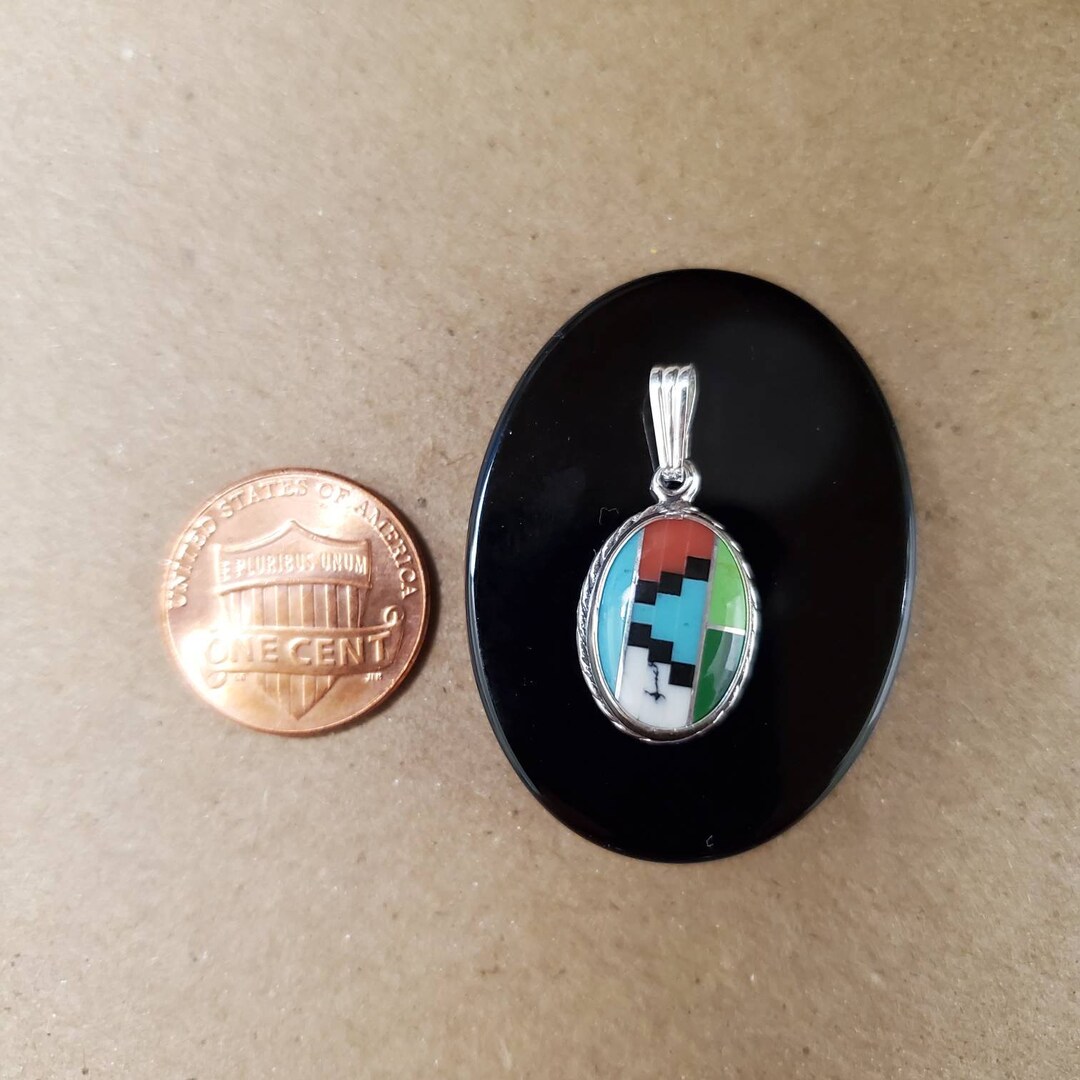 Lovely Silver Inlay Multicolor Necklace Pendant | Sterling Silver Inlay ...